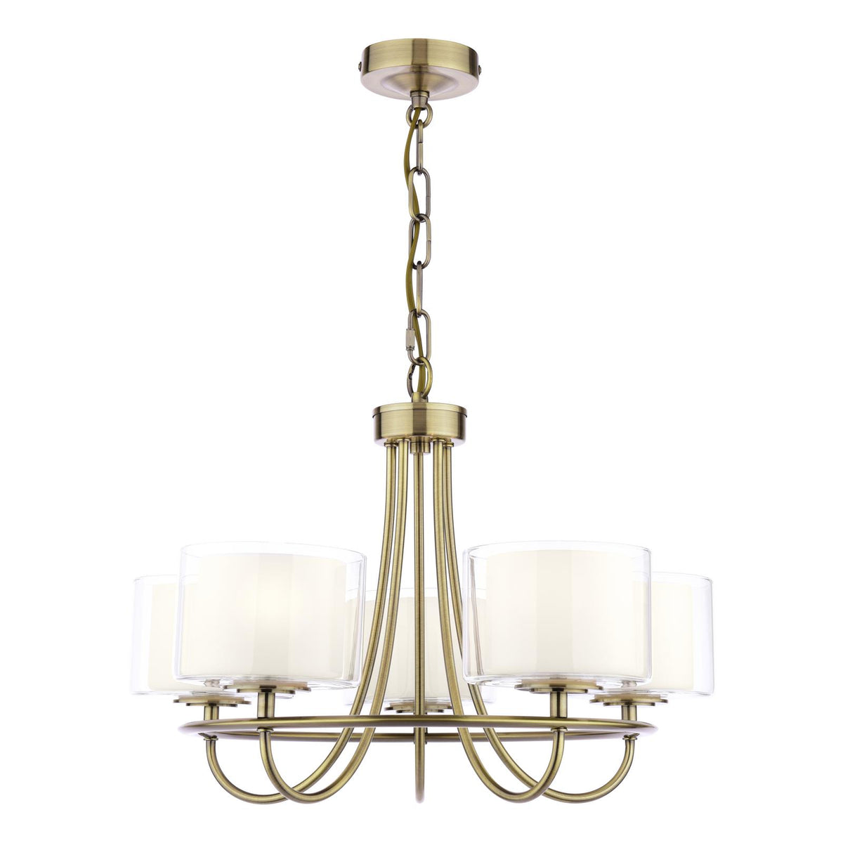 Laura Ashley Southwell 5 Light Armed Pendant Antique Brass and Opal Gl ...