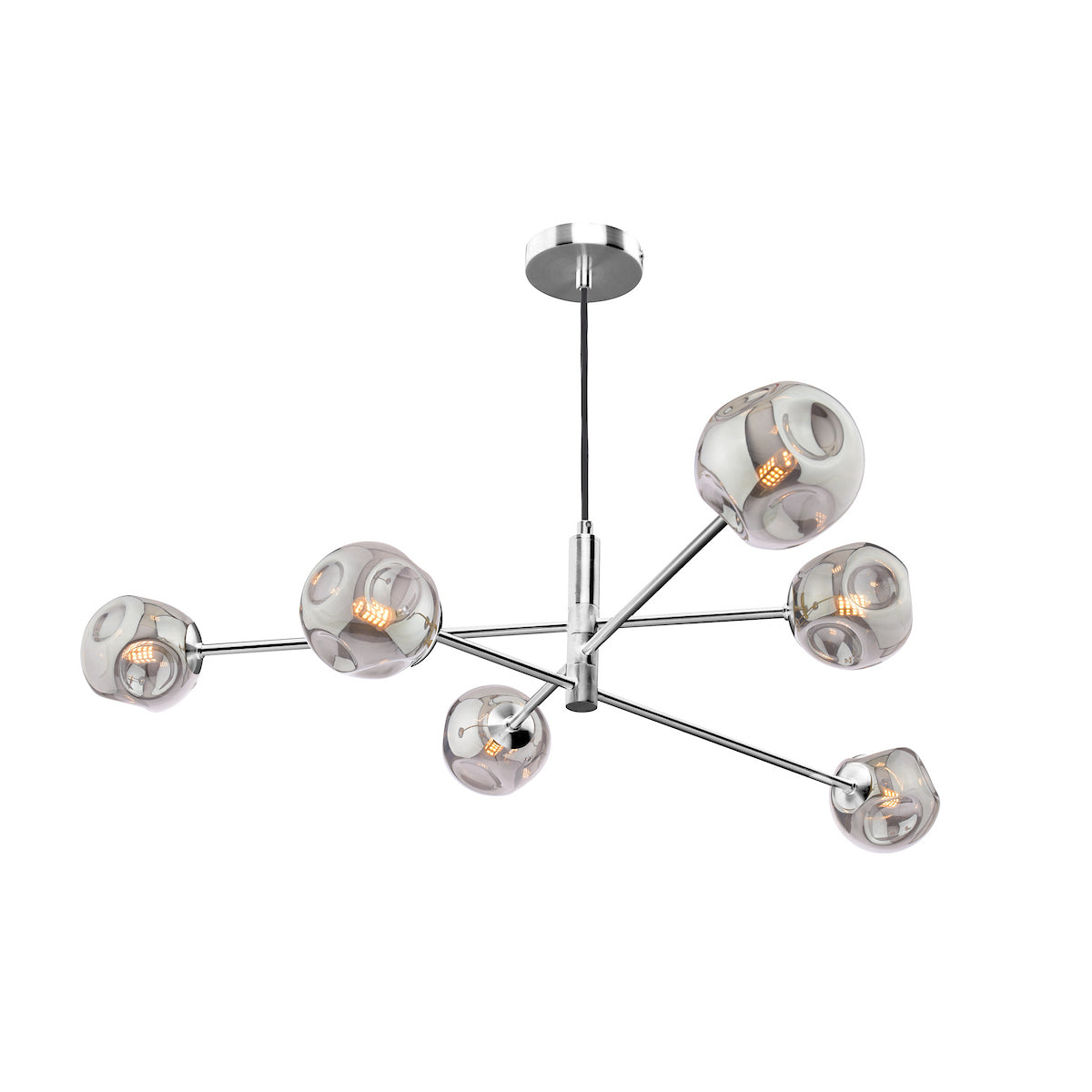 Vignette 6 Light Pendant Polished Chrome With Closed Organic Smoked Gl ...